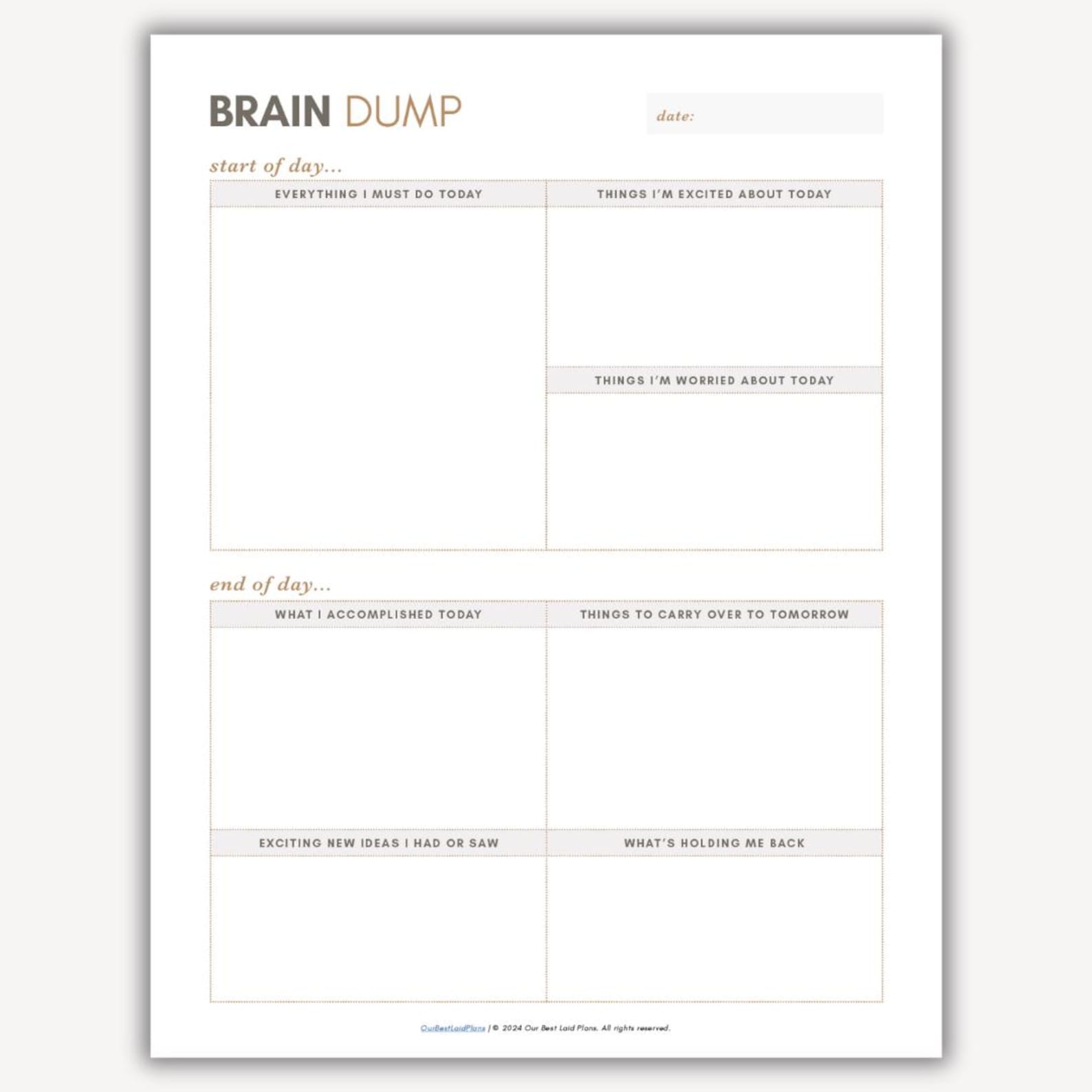 Brain Dump Printable PDF, Mind Dump Digital Download, Braindumping Worksheet, Braindump Template ...