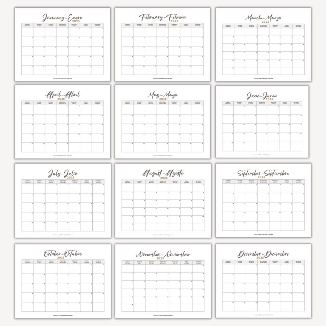 English Spanish Calendar for 2025 Printable PDF No Holiday Landscape ...