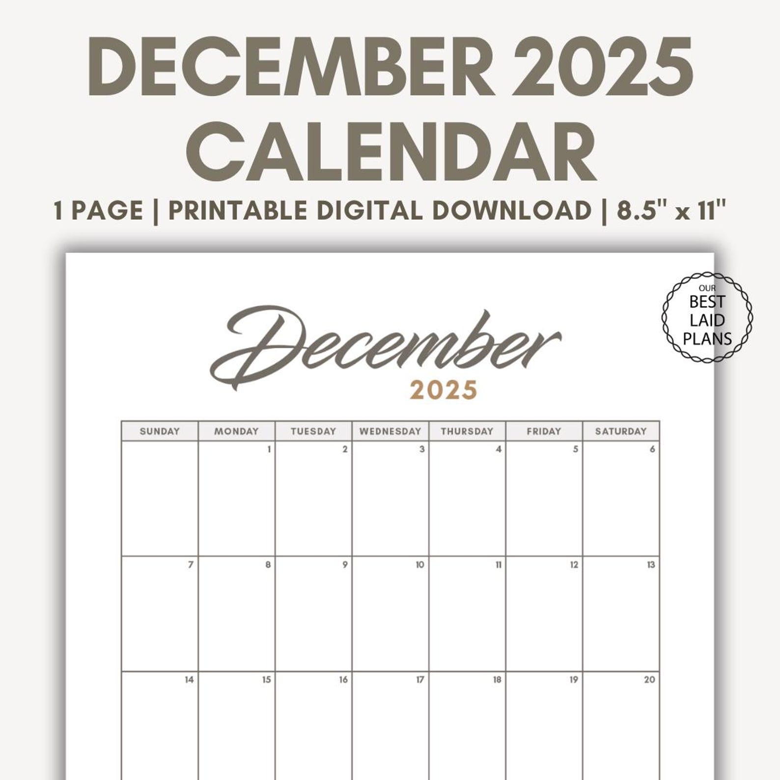 December 2025 Calendar Printable Download December 2025 Printable PDF ...