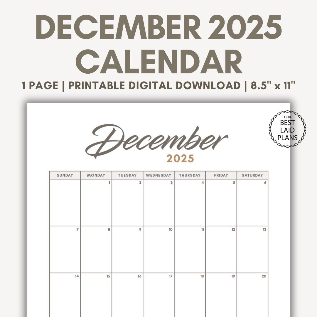 December 2025 Calendar Printable Download December 2025 Printable PDF ...