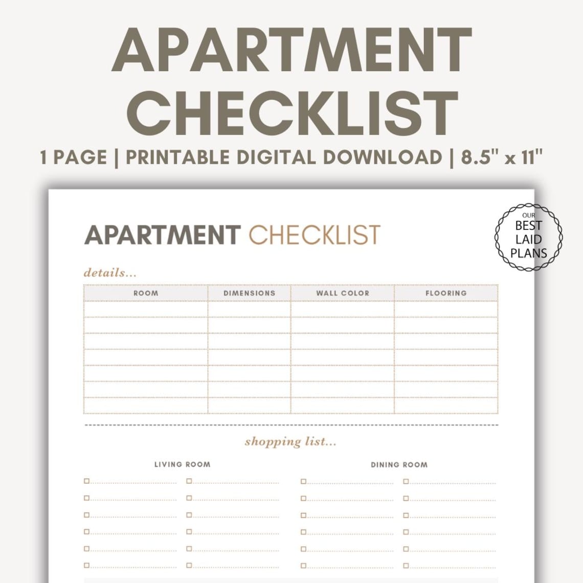 Apartment Checklist Printable PDF, Apartment Planner, Apartment to Do ...