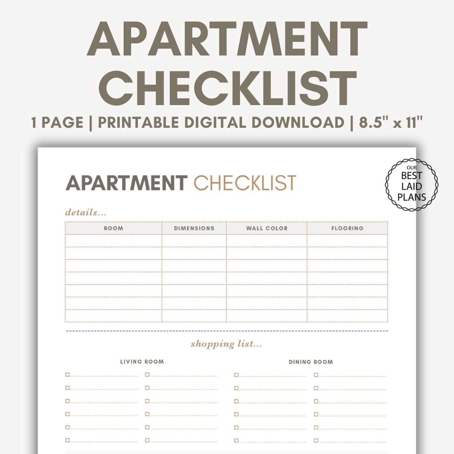 Apartment Checklist Printable PDF, Apartment Planner, Apartment to Do ...