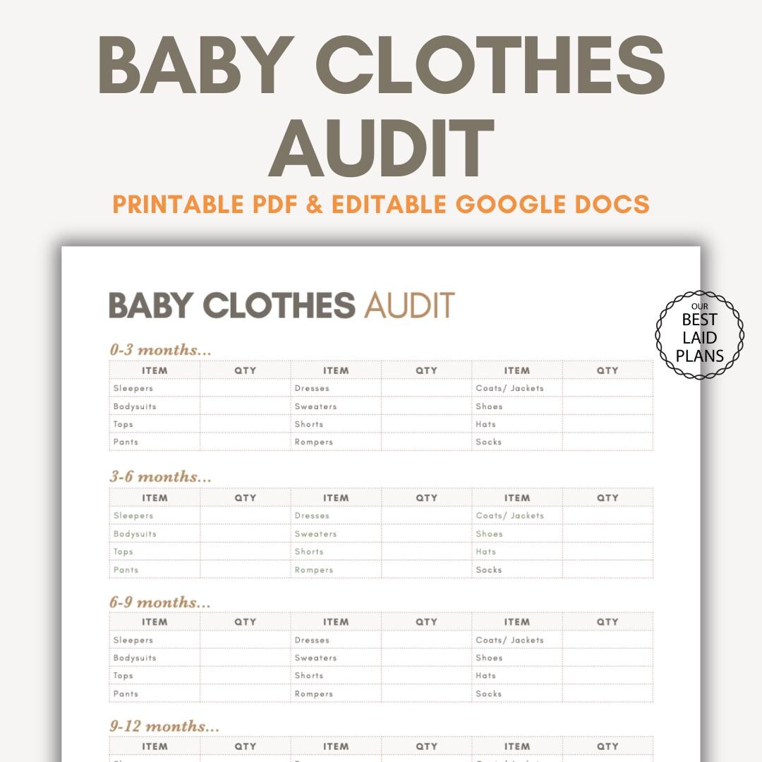 Baby Clothes Audit Printable Editable Google Docs Baby Planner Baby ...