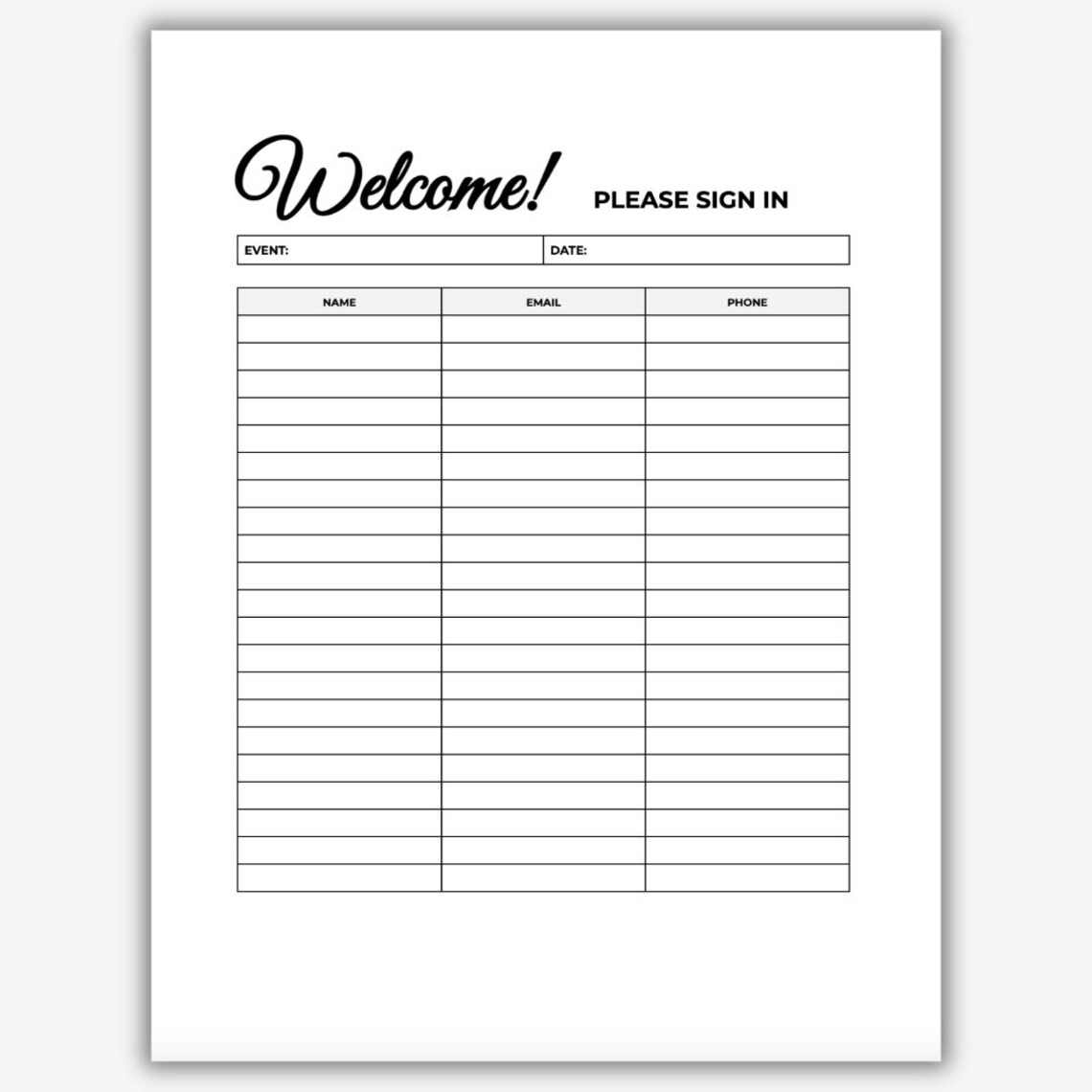 Sign in Sheet Template Google Docs, Sign in Sheet Editable Template ...