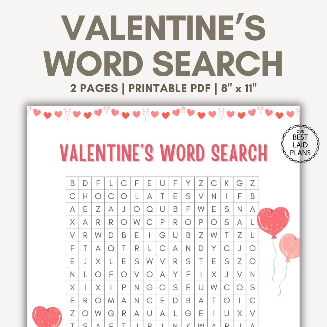 Valentines Word Search Printable PDF Valentines Word Search Printable ...