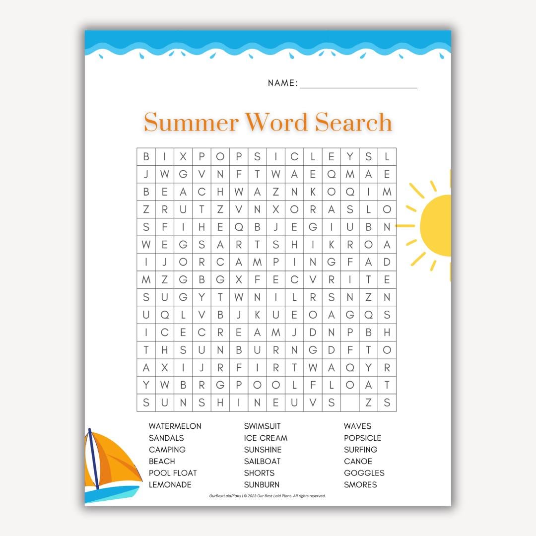 Summer Word Search Summer Theme Word Find Puzzle Printable PDF Summer ...
