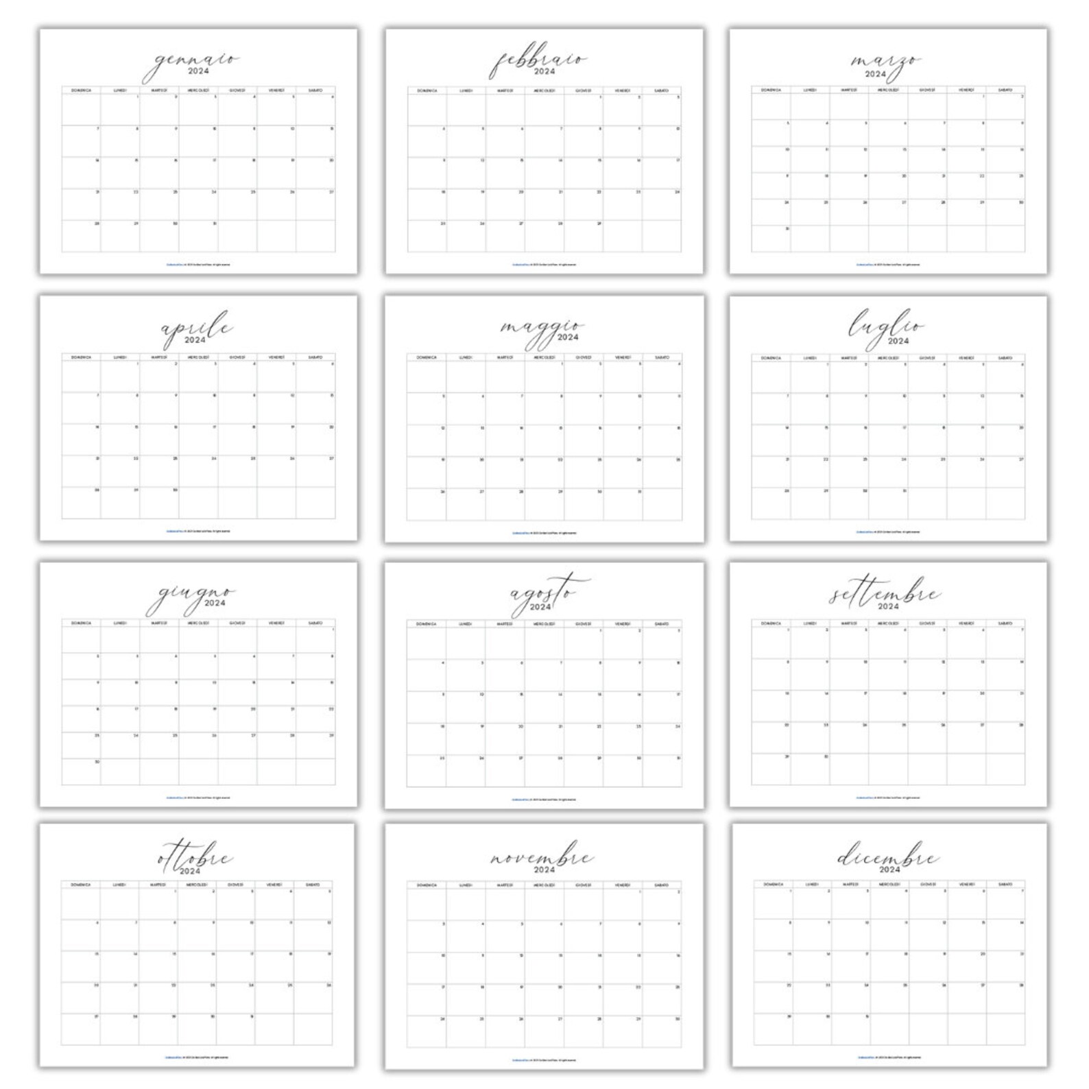 2024 Calendar in Italian, 2024 Calendari Printable PDF, Monthly Italian ...