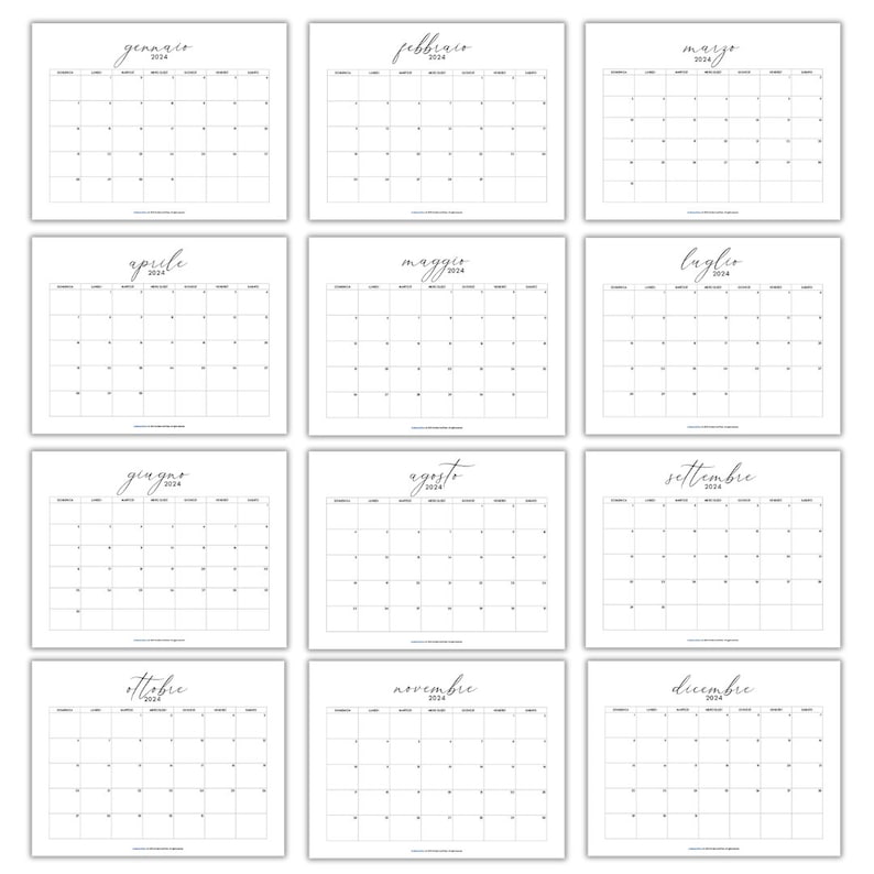 2024 Calendar in Italian, 2024 Calendari Printable PDF, Monthly Italian ...