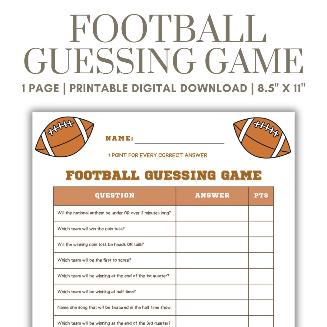 Football Guessing Game Printable PDF, Football Party Games, Football ...