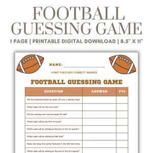 Football Guessing Game Printable PDF Football Party Games Football Fun ...