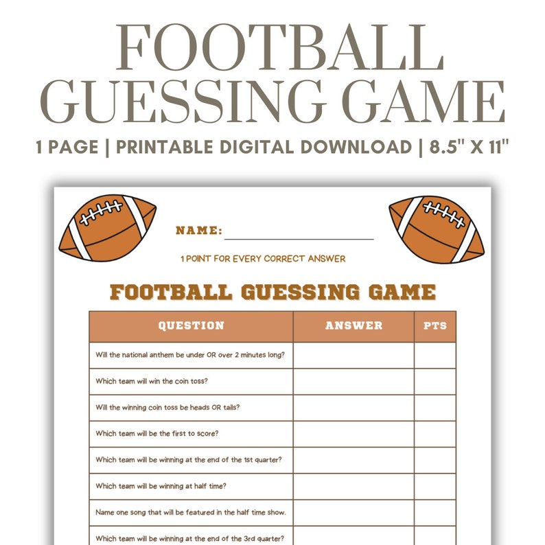 Football Guessing Game Printable PDF Football Party Games Football Fun ...