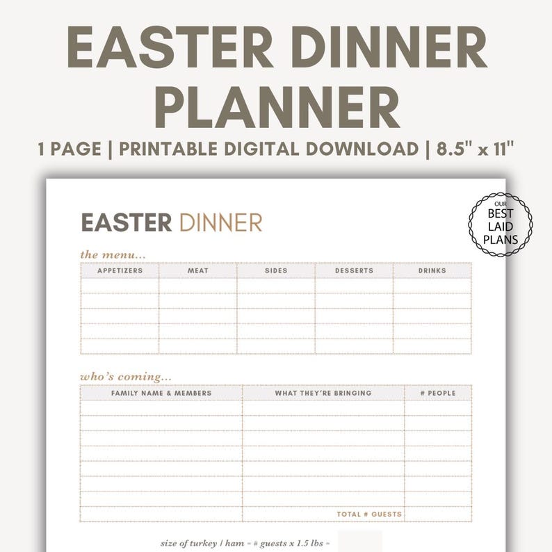 Easter Dinner Planner Printable PDF Easter Menu Planner Easter Menu ...