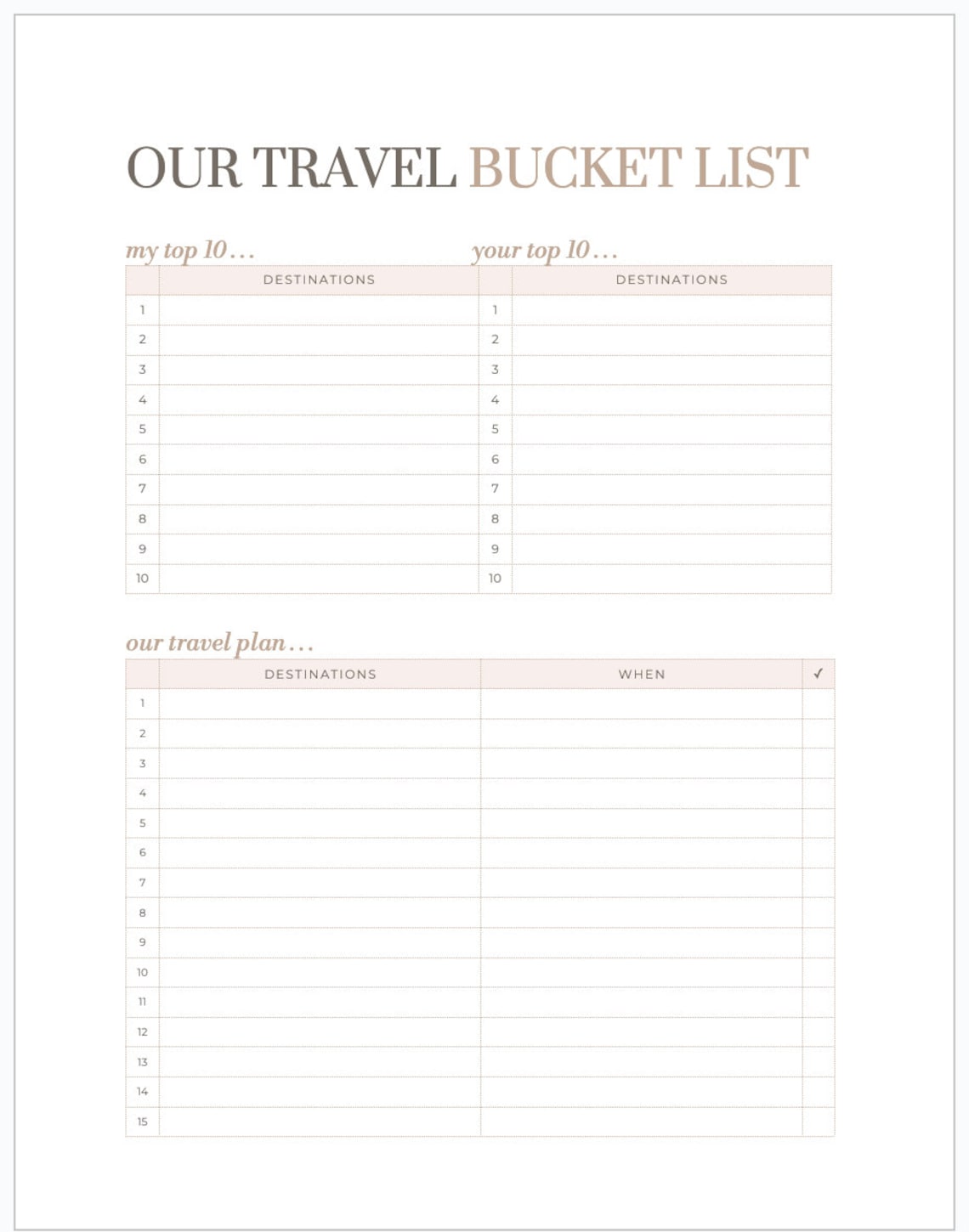 Our Travel Bucket List Planner Printable Travel Planner Trip Wish List ...
