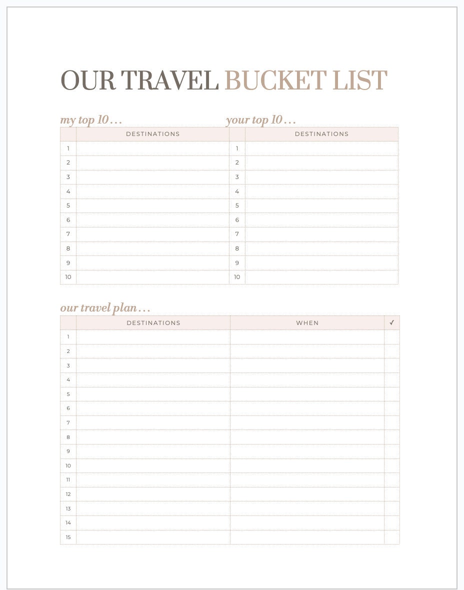 Our Travel Bucket List Planner Printable Travel Planner Trip Wish List ...