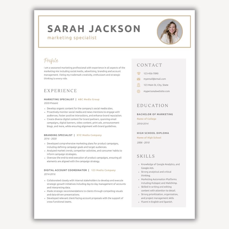 Resume Template With Photo Canva CV Resume Template With Photo for ...