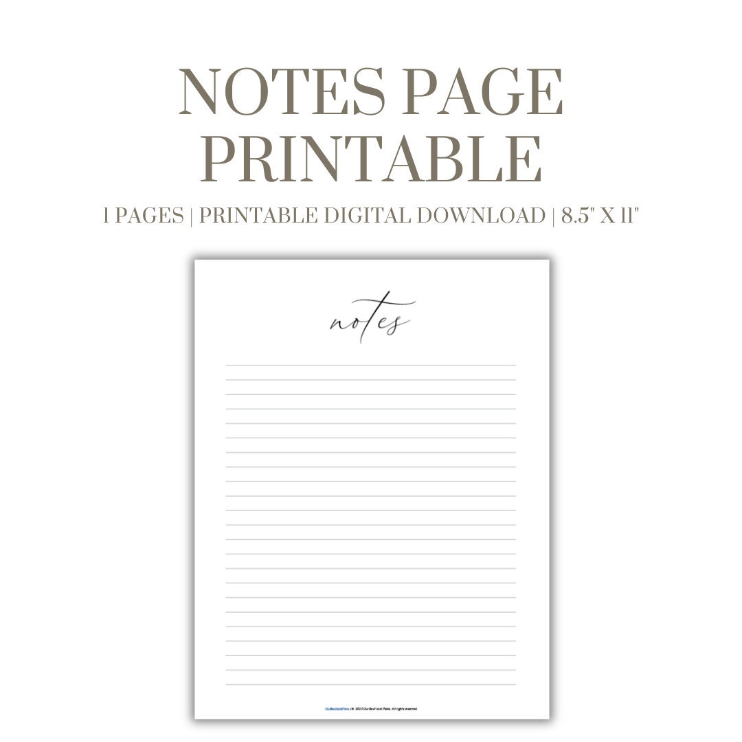 Printable Notes Page, US Letter Note Page, Printable Note Page Ruled ...