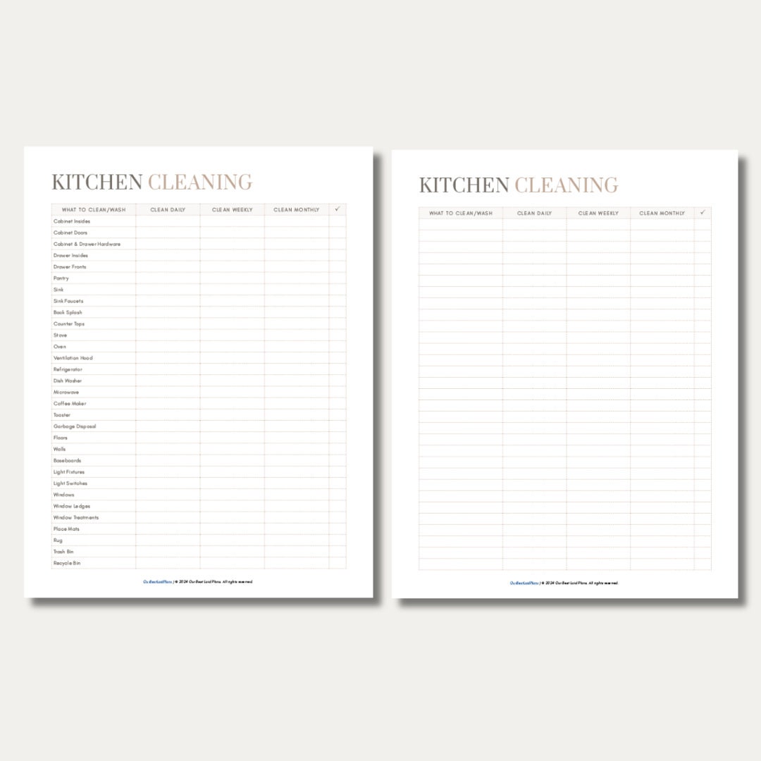 Kitchen Cleaning Checklist, Kitchen Cleaning Planner Printable PDF ...