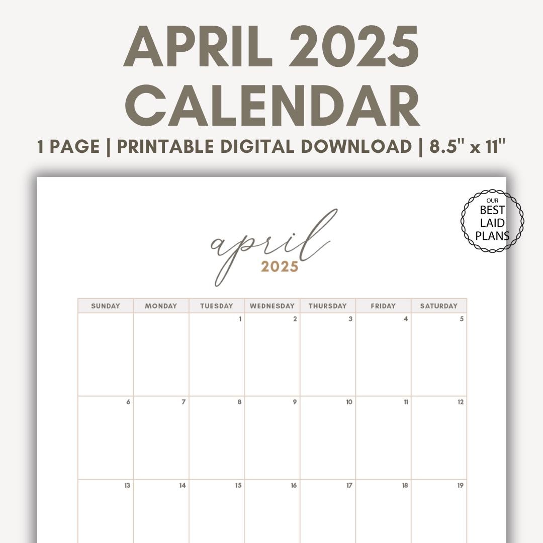 April 2025 Calendar Printable PDF Portrait Blank Calendar April ...
