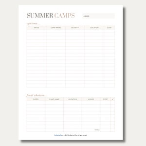 Summer Camp Planner Printable PDF, Summer Camp, Summer Planning Ideas ...