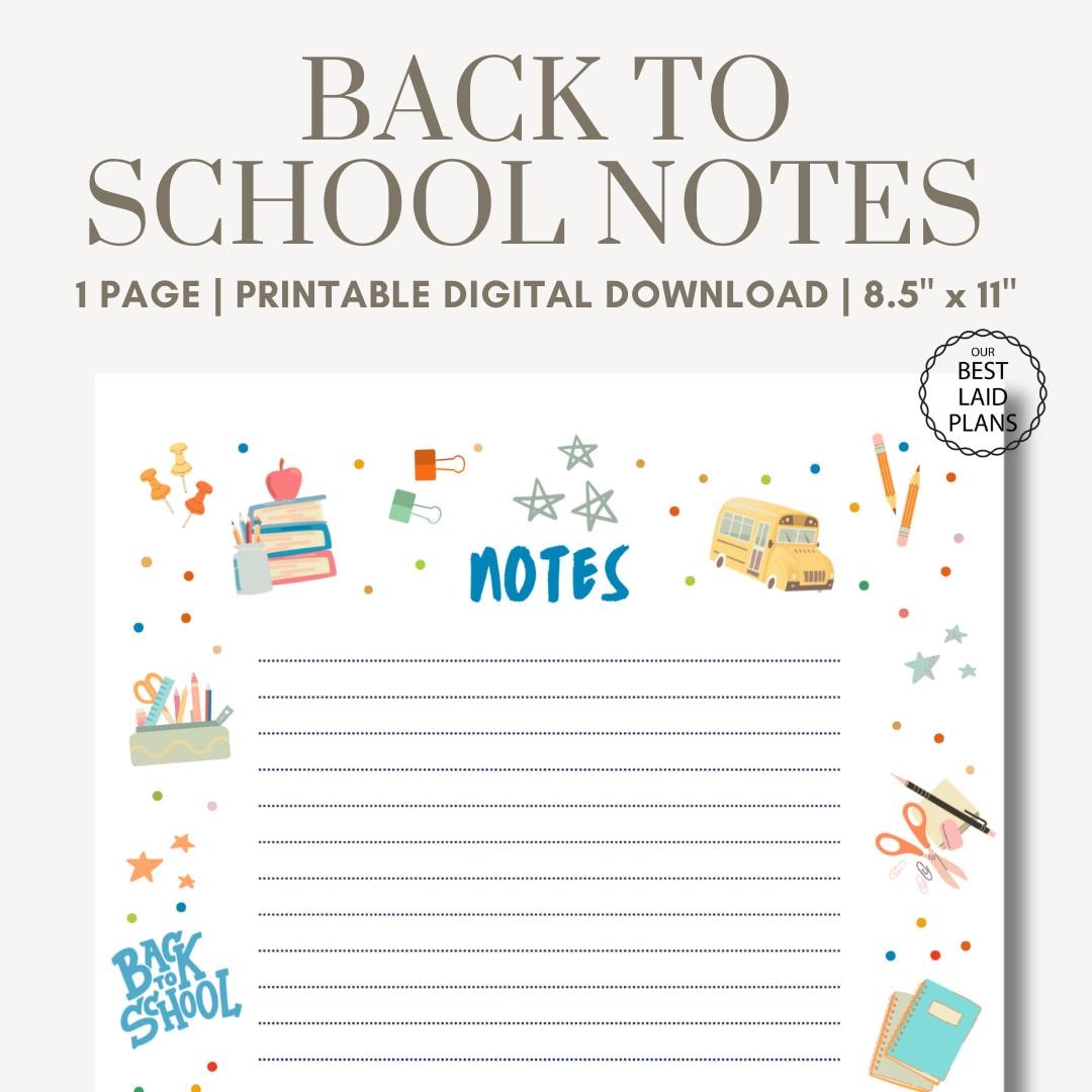 Back to School Note Page Printable Back to School Printable Teacher ...