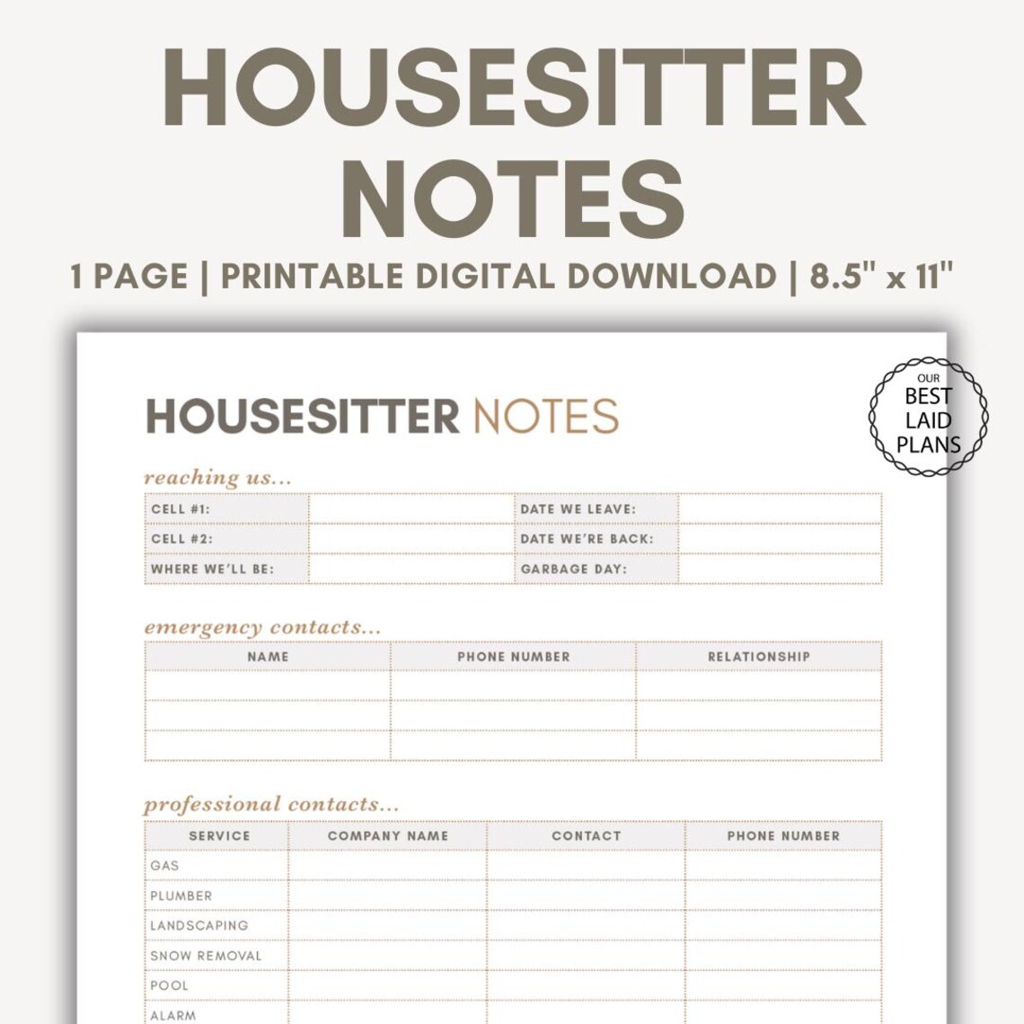 Housesitting Checklist Instructions, Housesitting Checklist Printable ...