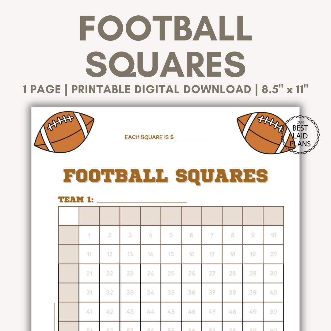 Football Squares Template Printable Football Squares Template Game ...