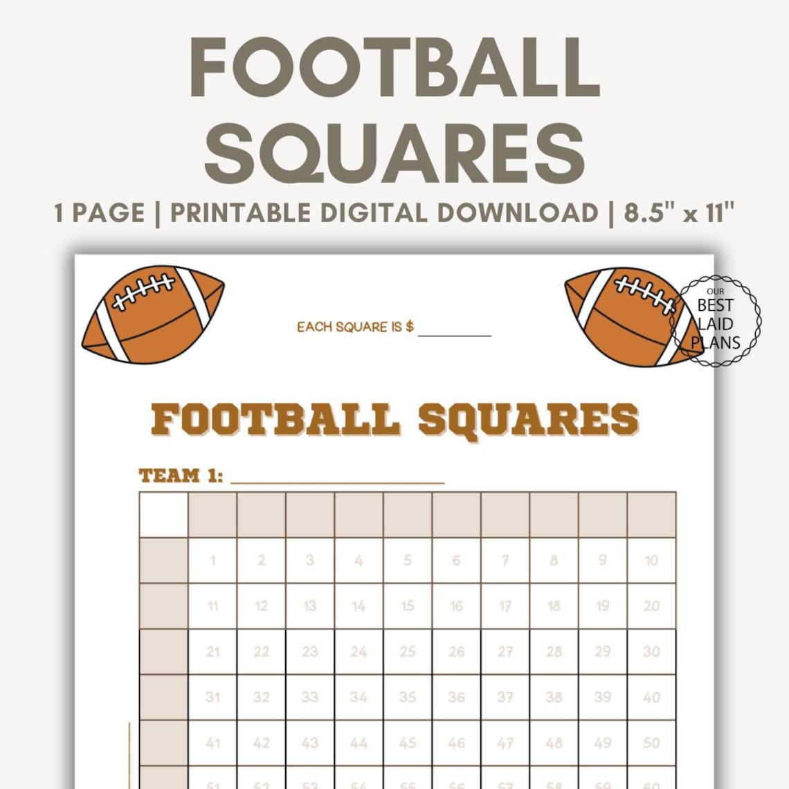 Football Squares Template Printable Football Squares Template Game ...