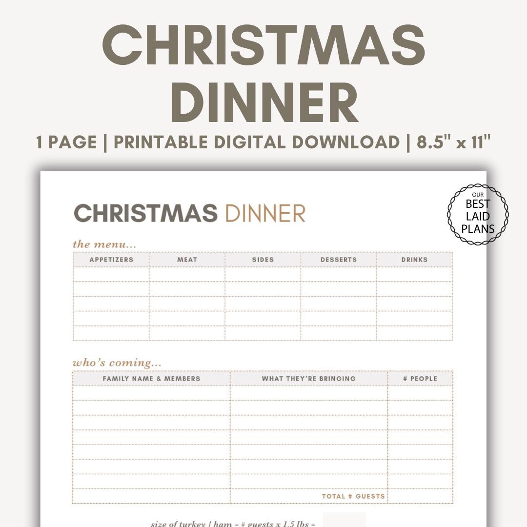 Christmas Dinner Planner Printable Christmas Menu Planner Page Xmas ...