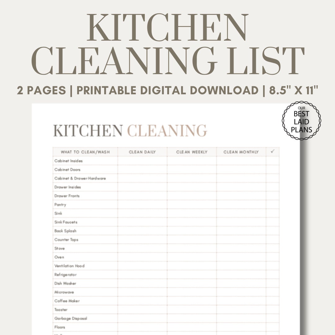 Kitchen Cleaning Checklist, Kitchen Cleaning Planner Printable PDF ...