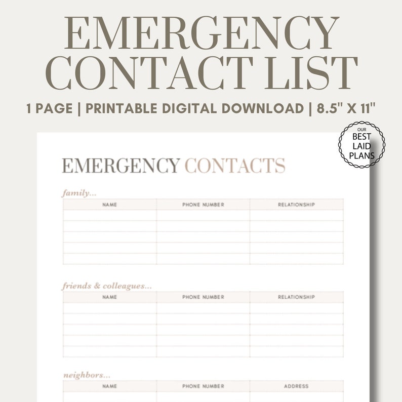 Emergency Phone List Printable PDF, Emergency Contact List, Emergency ...
