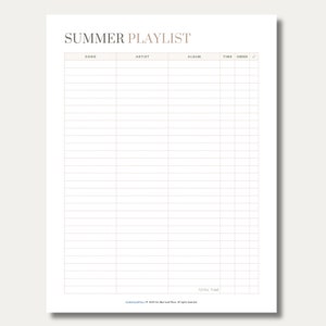Summer Playlist Planner Printable PDF Summer Music Printable - Etsy
