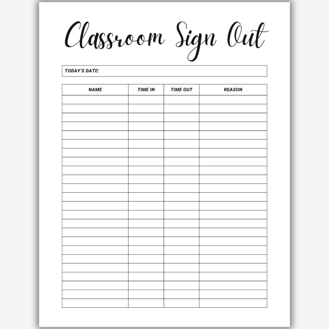 Classroom Sign in Sheet Printable PDF, Class Sign in and Sign Out ...