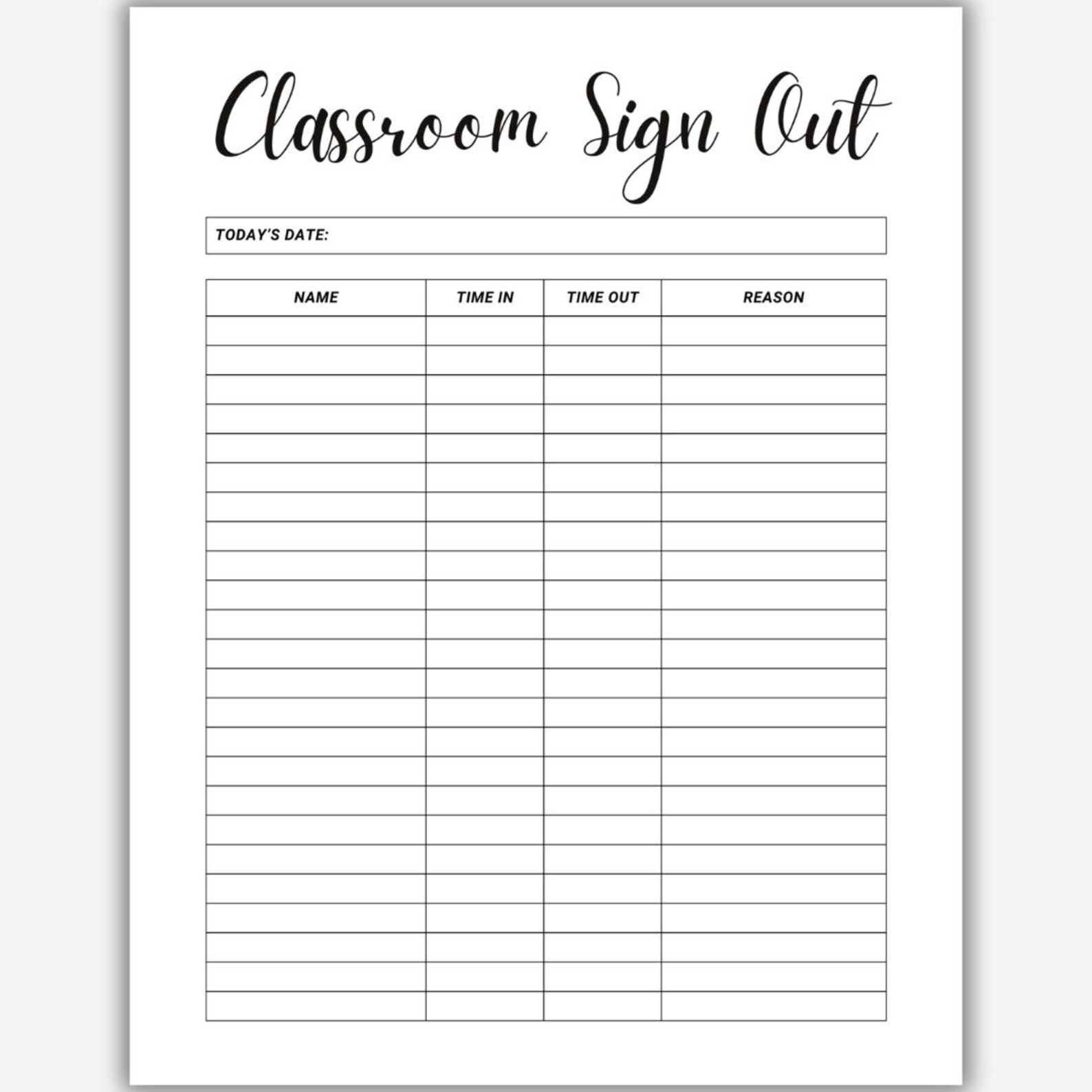 Classroom Sign in Sheet Printable PDF, Class Sign in and Sign Out ...