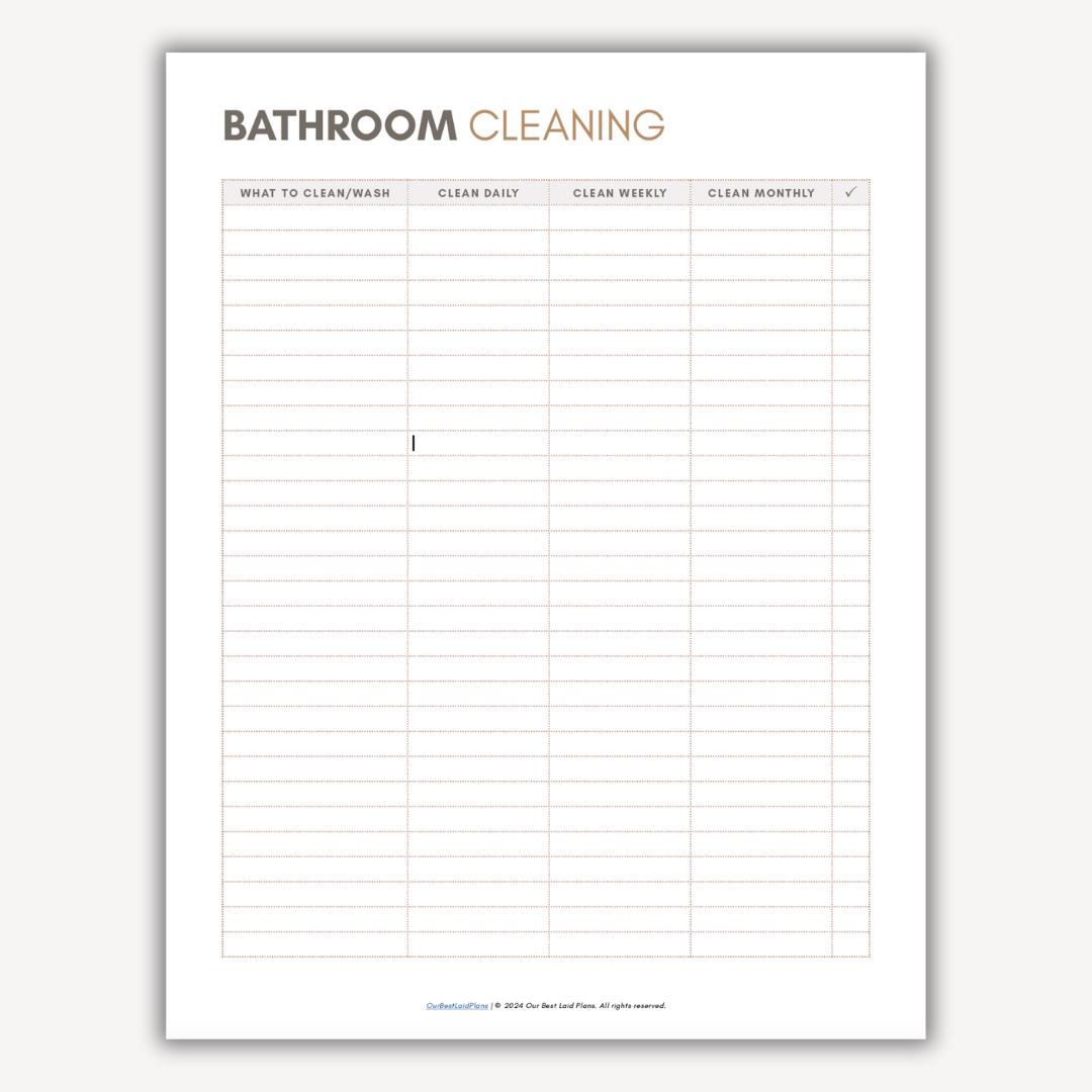 Bathroom Cleaning Checklist PDF, Bathroom Cleaning Checklist Printable ...