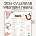 2026 Western Theme Calendar Printable Year at a Glance, Printable 2026 ...