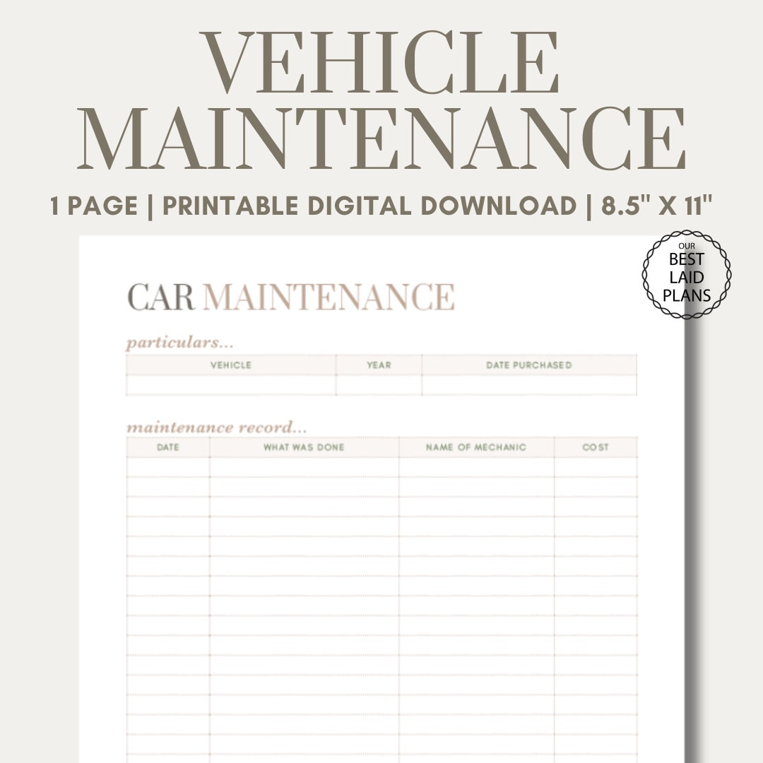 Car Maintenance Tracker Printable PDF, Car Maintenance Record Planner ...