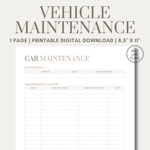 Car Maintenance Tracker Printable PDF, Car Maintenance Record Planner ...