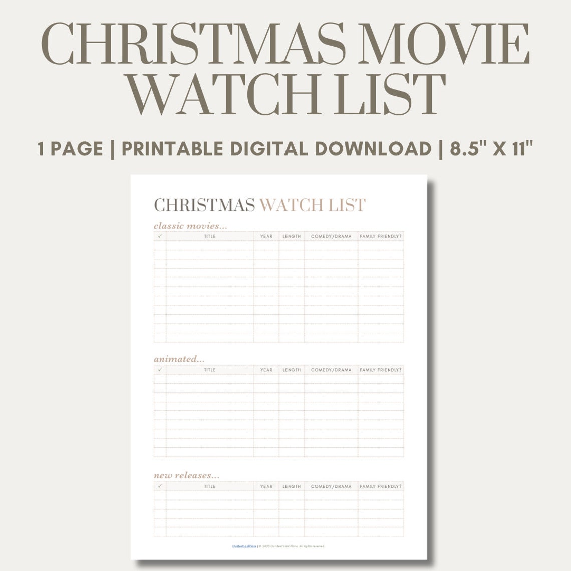 Christmas Movie Watch List Printable Planner, Movies to Watch Tracker ...