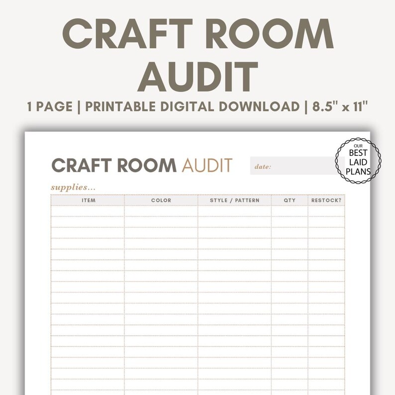 Craft Room Audit Printable PDF, Craft Room Inventory Planner Printable ...