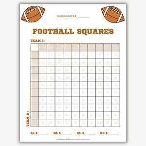 Football Squares Printable PDF Football Squares Game Football Squares ...