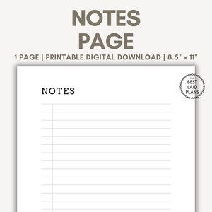 Lined Notes Page Printable Notes Page Notepad Printable PDF Notes ...