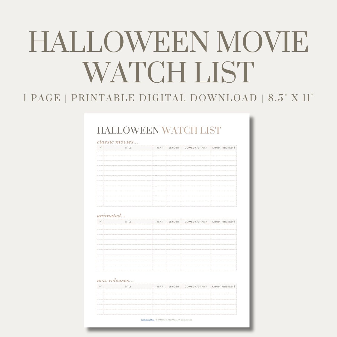 Halloween Movie Watch List Printable Planner PDF Halloween - Etsy