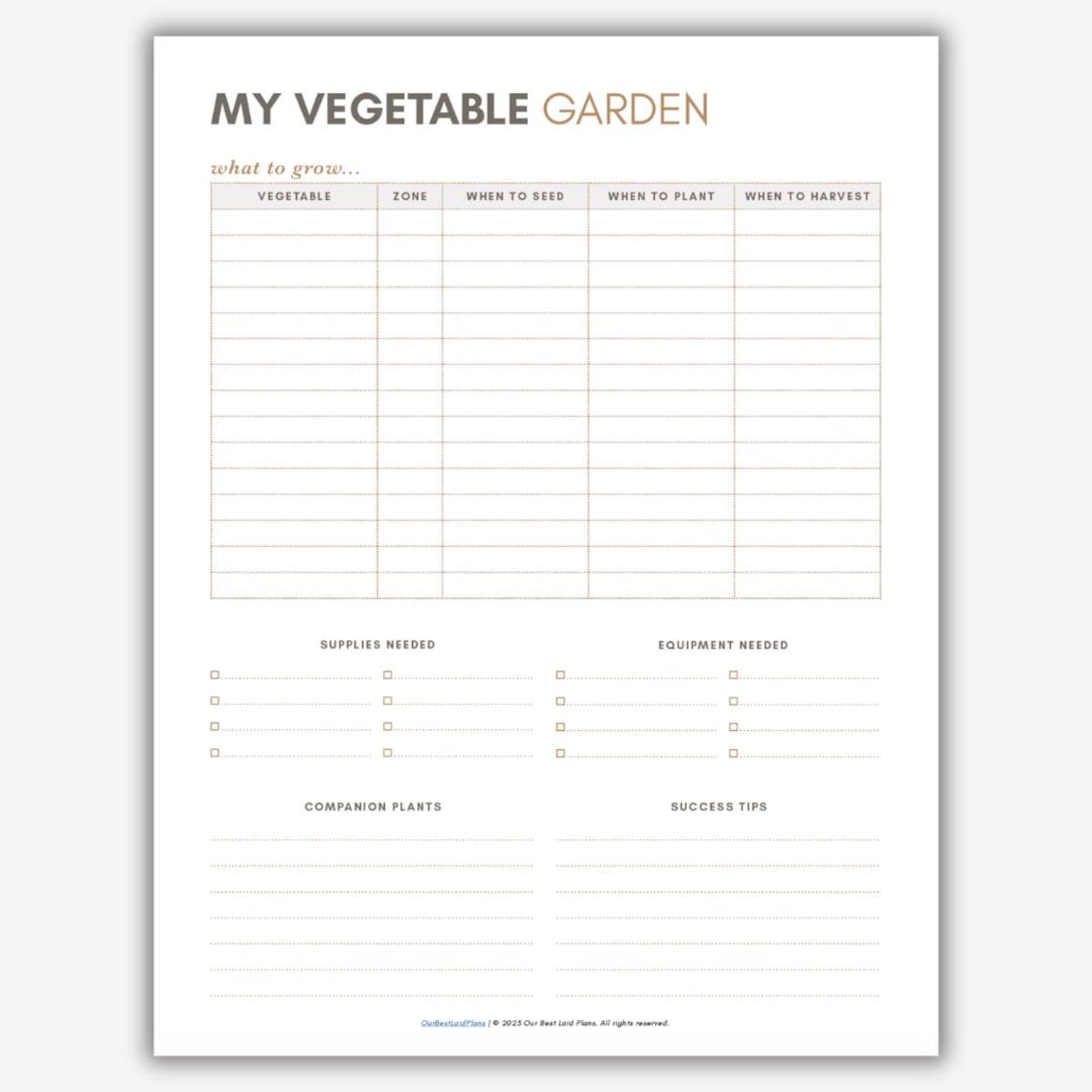 Vegetable Garden Plan Printable PDF, Vegetable Garden Planner Digital ...