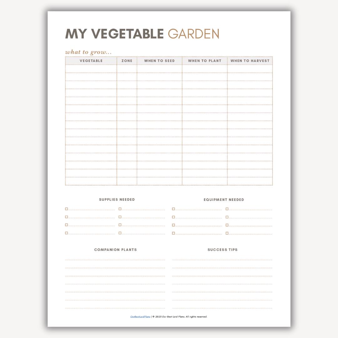 Vegetable Garden Plan Printable PDF, Vegetable Garden Planner Digital ...