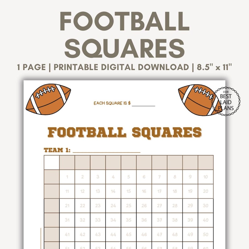 Football Squares Printable PDF Football Squares Game Football Squares ...