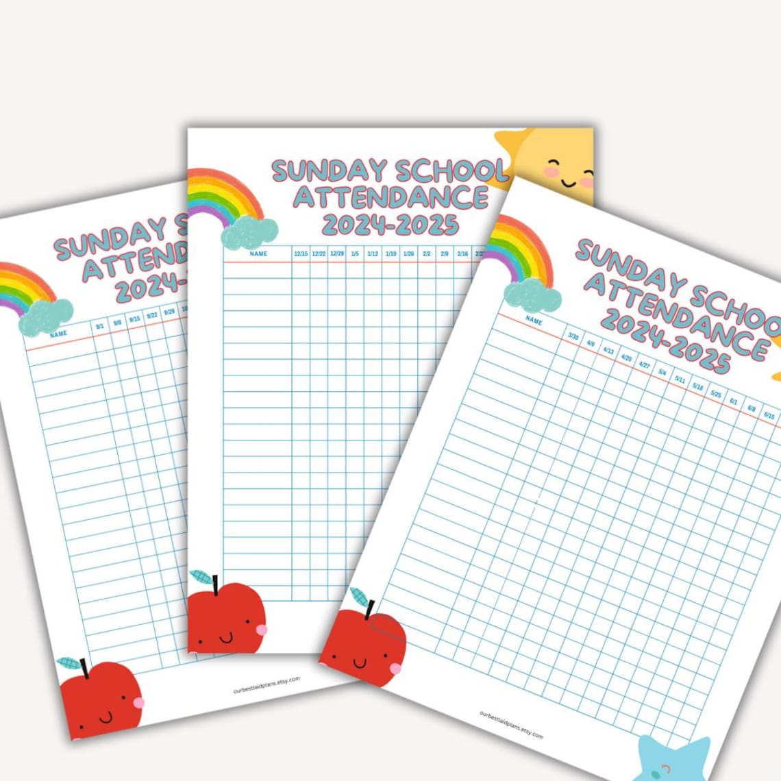 Sunday School Attendance Chart Printable PDF Sunday School Attendance ...