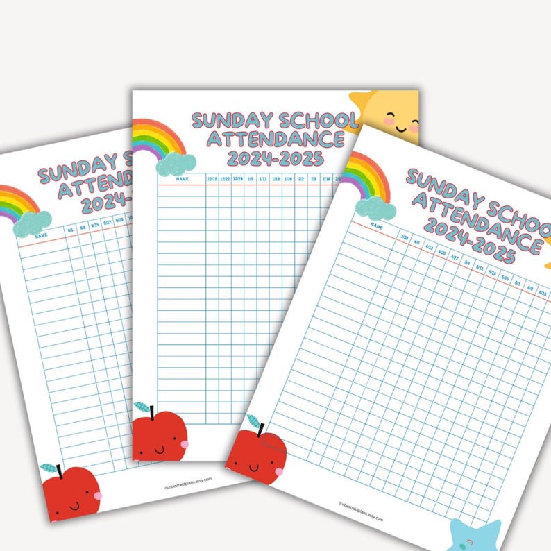 Sunday School Attendance Chart Printable PDF Sunday School Attendance ...