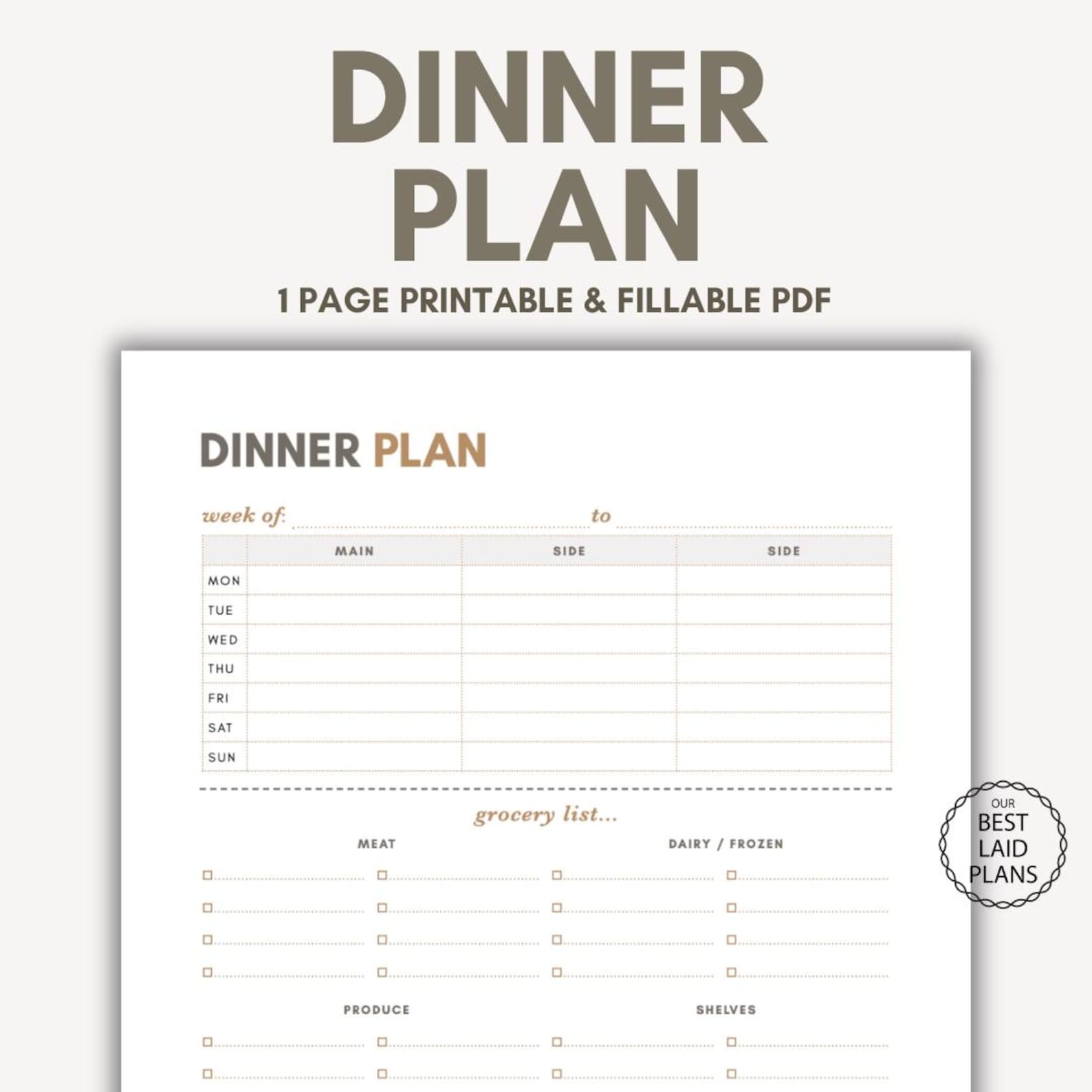 Weekly Dinner Ideas Planner Printable, Dinner Ideas Meal Plan With ...