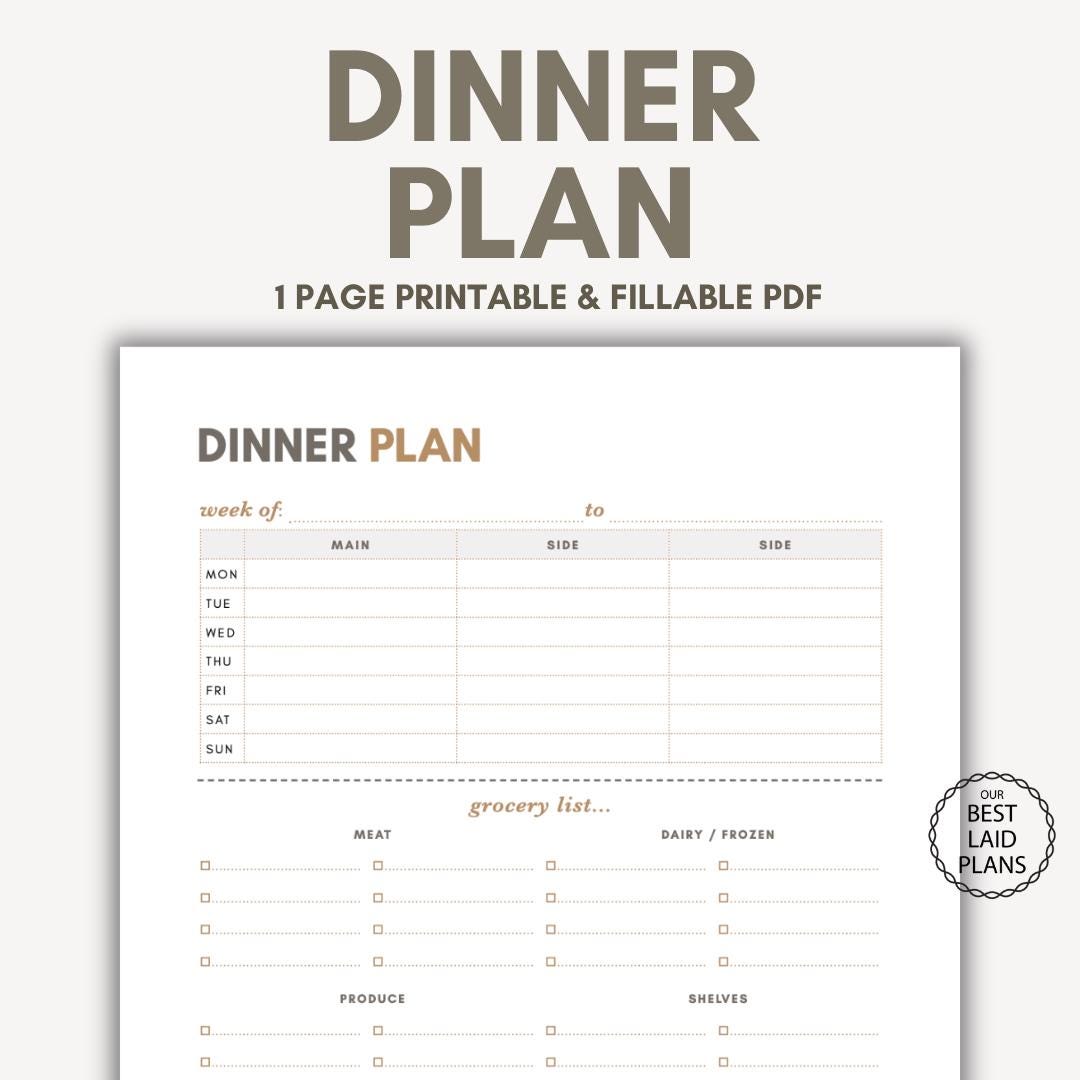 Weekly Dinner Ideas Planner Printable, Dinner Ideas Meal Plan With ...