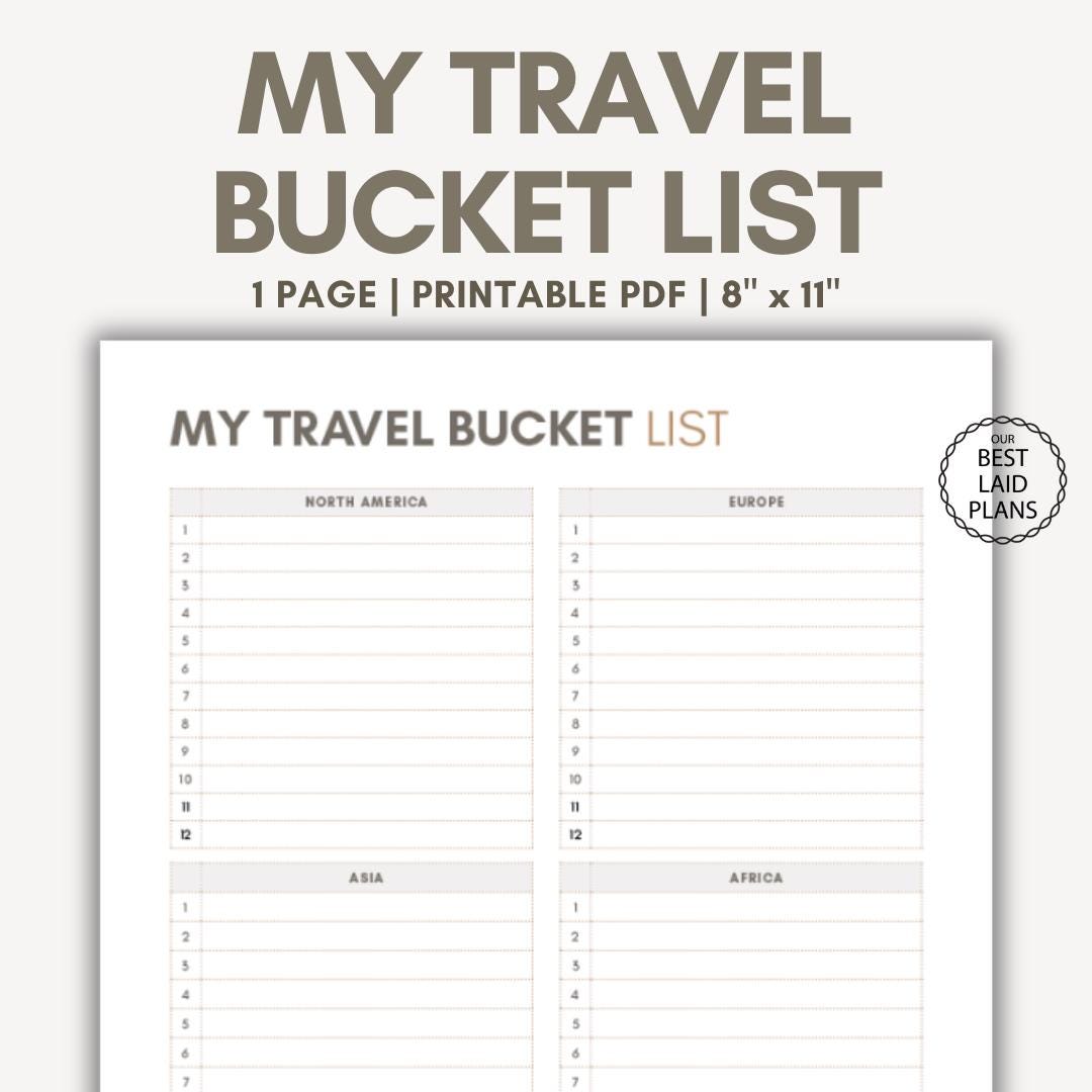 Travel Bucket List Printable, Travel Bucket List PDF, Travel Bucket ...